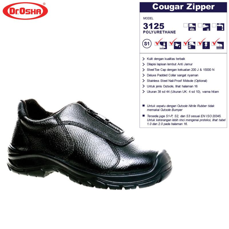 Dr Osha Safety Shoes Cougar Zipper PU Sole 3125