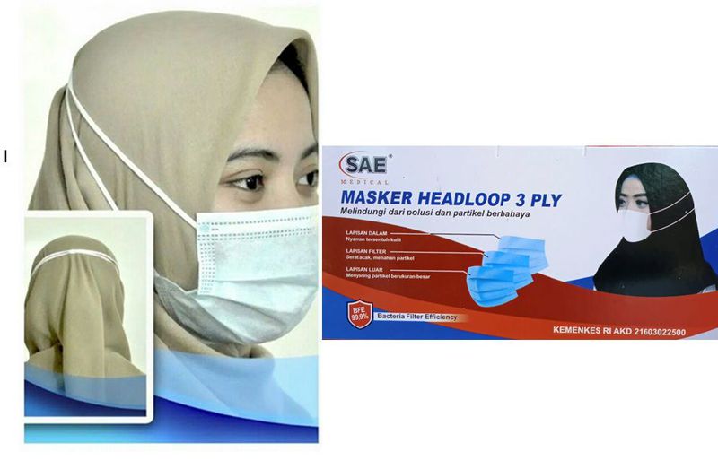 Masker Medis Hijab / Headloop 3 ply