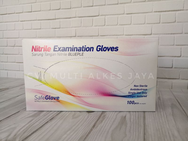 Sarung Tangan Nitrile Warna Bluple / Handscoon Merk Safeglove Non Sterile, Non Powder - Ukuran M