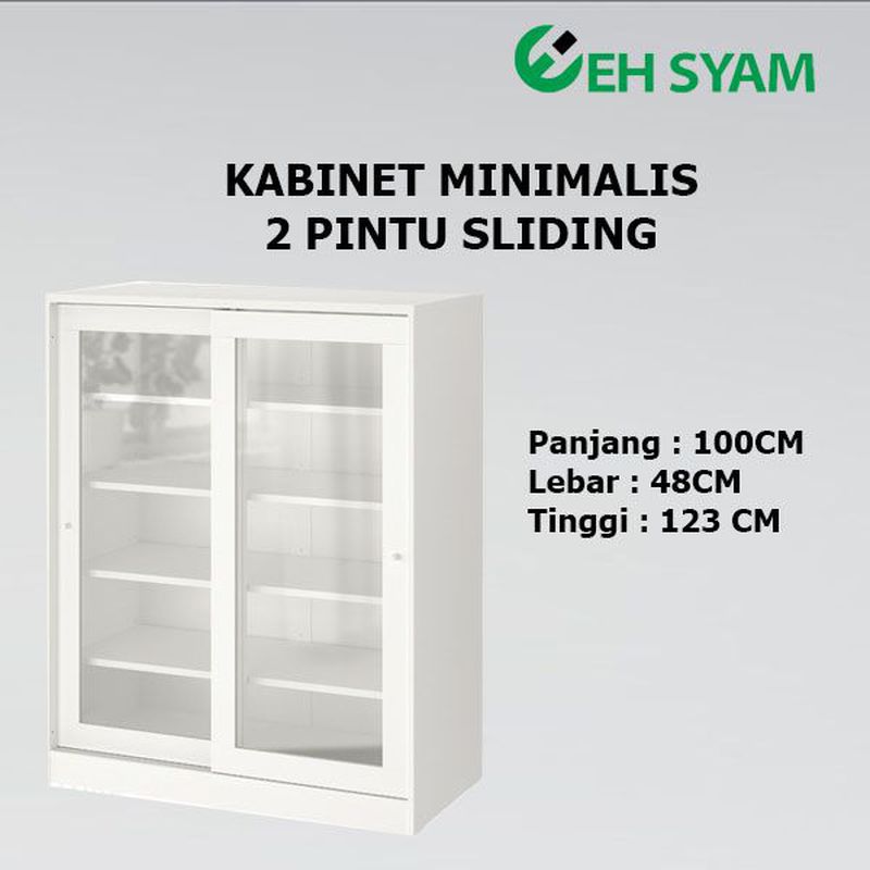 SYVD - Kabinet Penyimpanan 100x123 cm - 2 Pintu Geser dengan Kaca - Putih