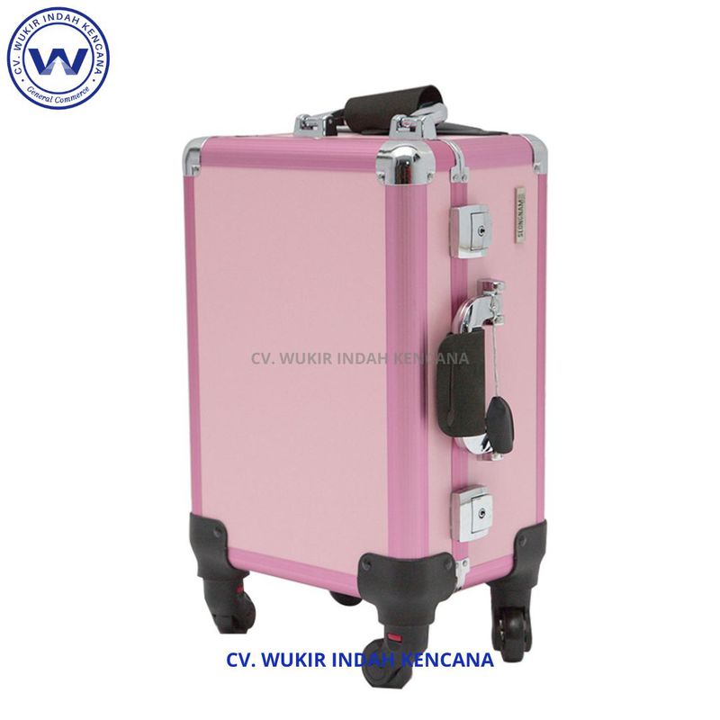 EVELINE S Beauty Case / Troli Makeup / Koper Rias Kaca Lampu - Pink
