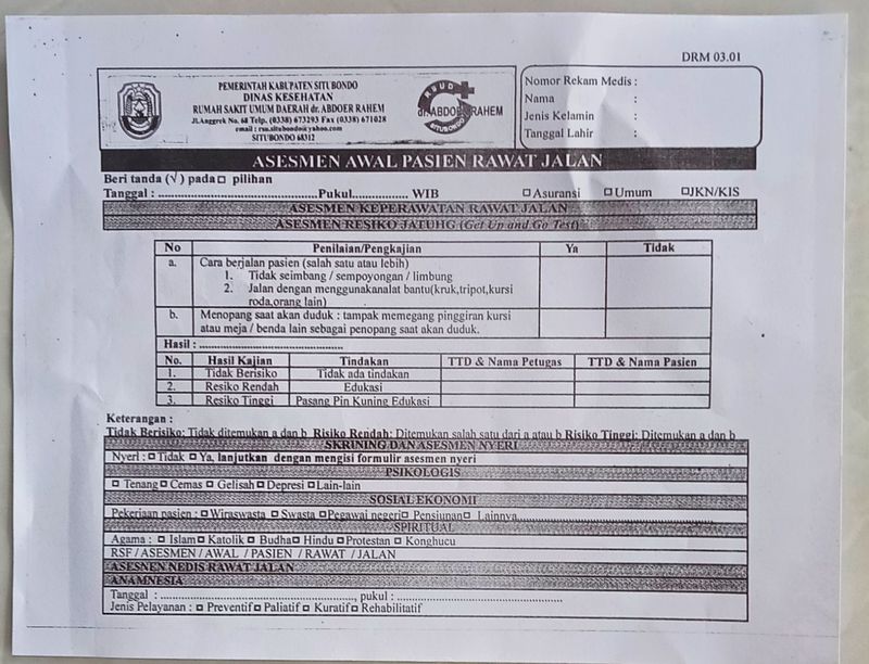 Assesment Awal Pasien Rawat Jalan DRM 03.01. (Isi Map Rekam Medis). RSAR