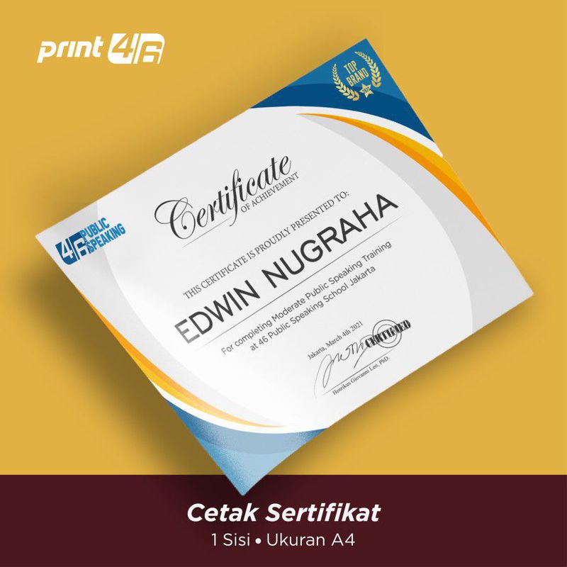 Cetak Sertifikat Piagam Full Colour, Print Sertificate Custom 1 sisi