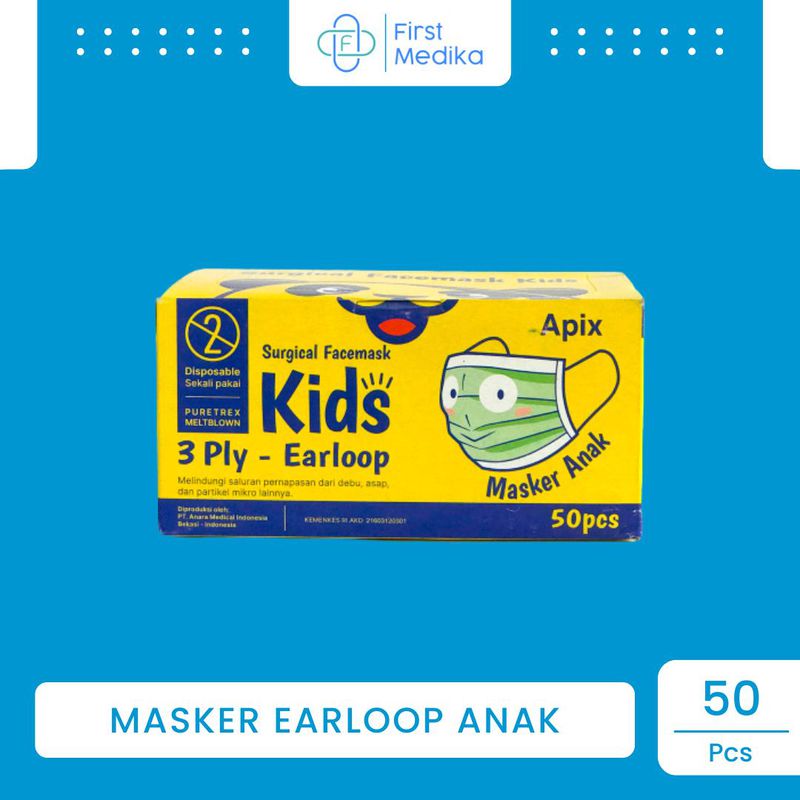 Masker Surgical Face Mask Earloop Anak Apix 3 Ply isi 50