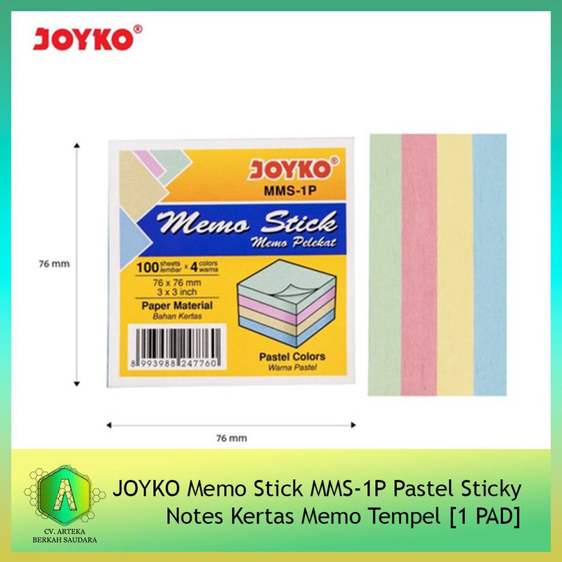 JOYKO Memo Stick MMS-1P Pastel Sticky Notes Kertas Memo Tempel [1 PAD]