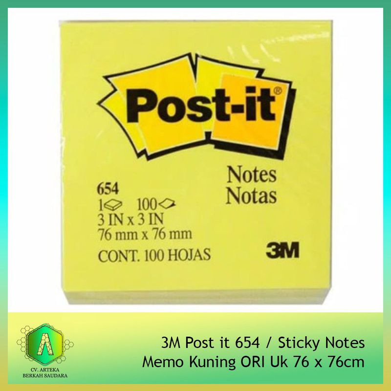 3M Post it 654 / Sticky Notes / Memo Kuning ORI Uk 76 x 76cm
