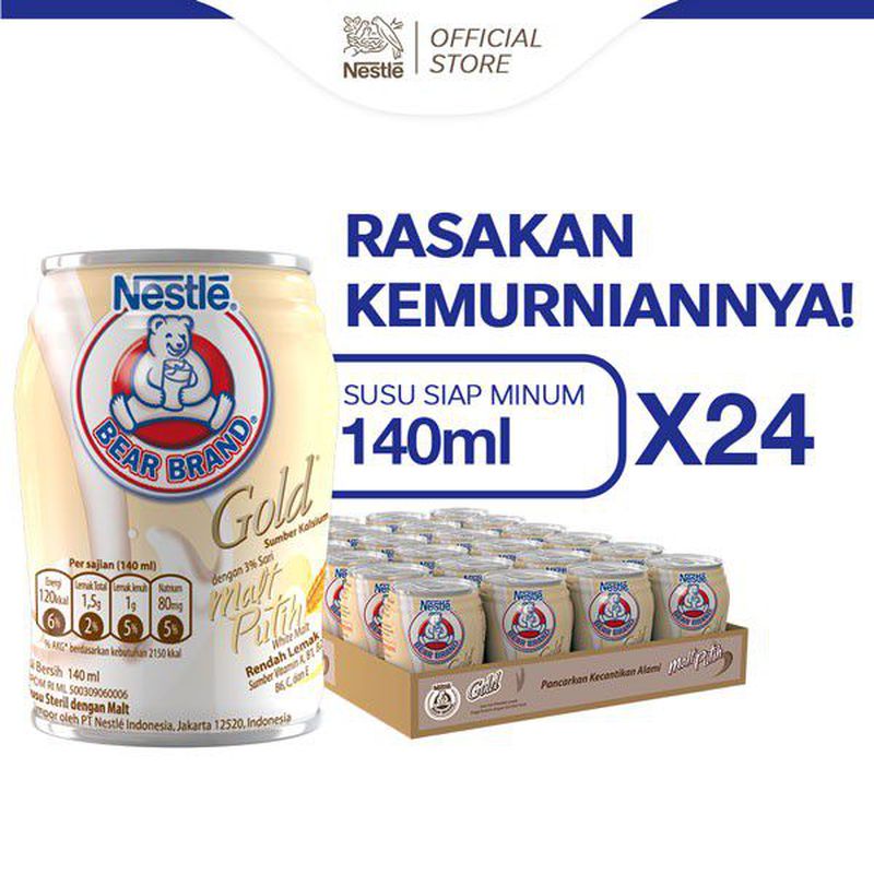 NESTLÉ BEAR BRAND GOLD White Malt Minuman Siap Minum 140ml 24 pcs