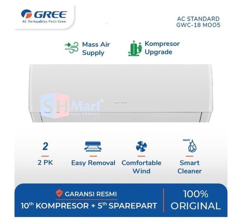 AIR CONDITIONER GREE STANDARD SERIES GWC-MOO5 2PK + INSTALASI
