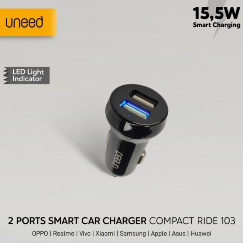Charger Mobil Uneed + Kabel Charger 2.4A