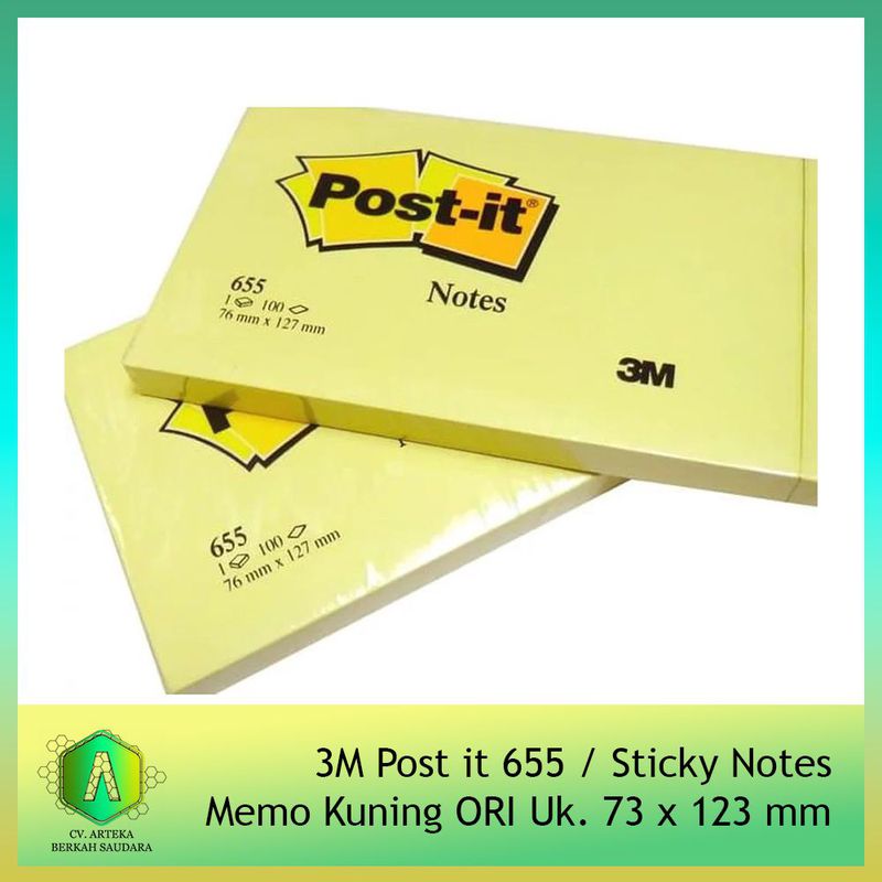 3M Post it 655 / Sticky Notes / Memo Kuning ORI Uk. 73 x 123 mm