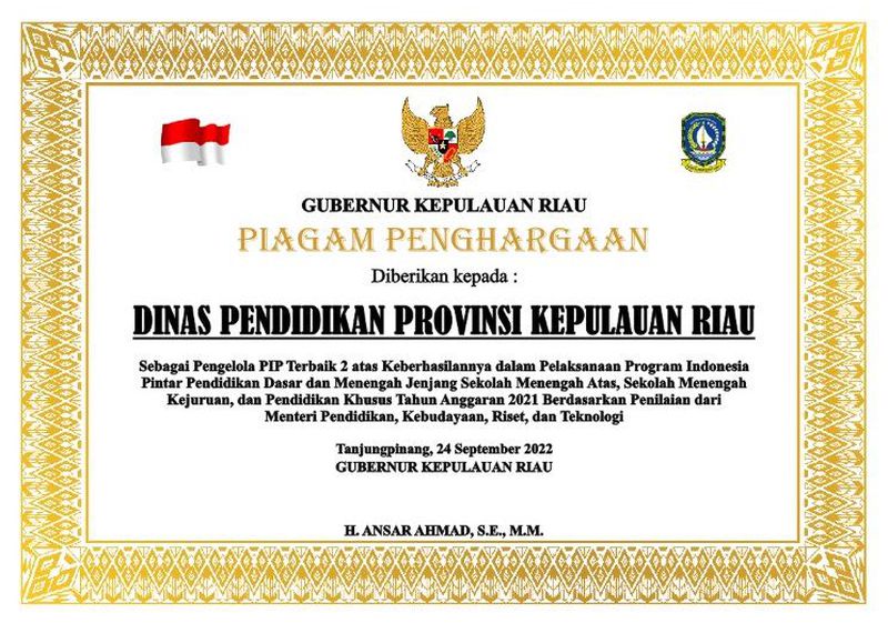 Cetak Sertifikat/ Piagam Penghargaan + Bingkai Emas A3