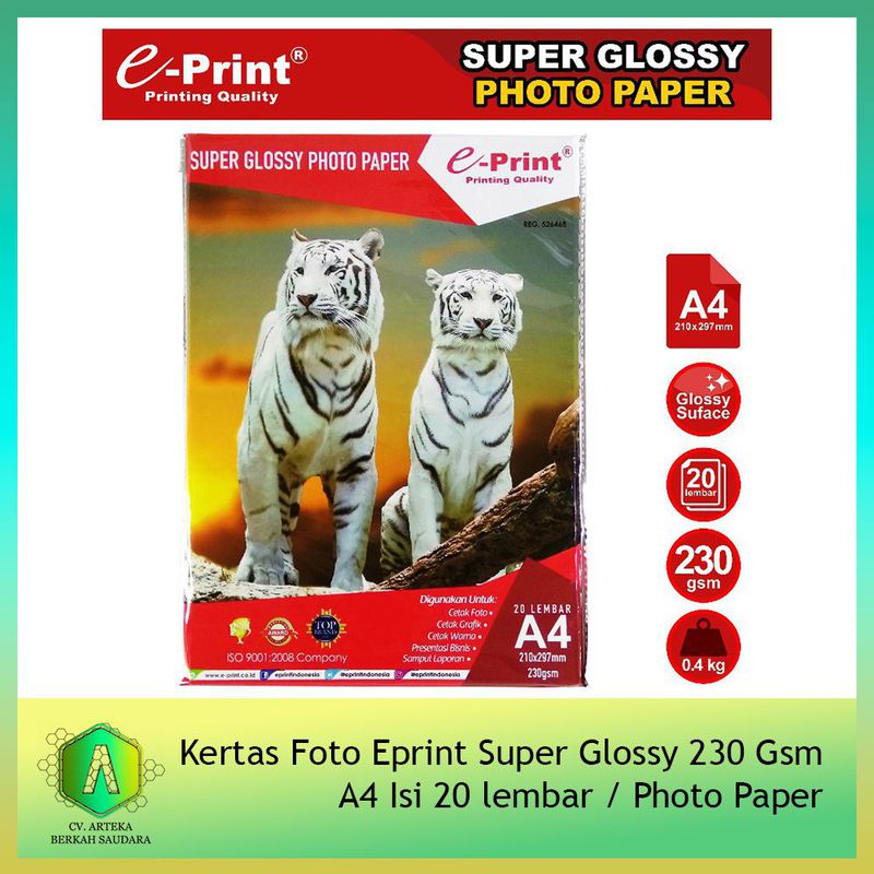 Kertas Foto Eprint Super Glossy 230 Gsm - A4 Isi 20 lembar / Photo Paper
