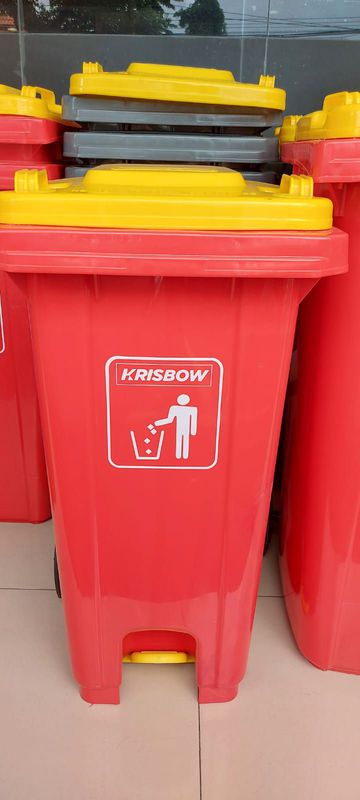 Tong sampah beroda uk 120 ltr + tutup warna kuning - Abu-Abu