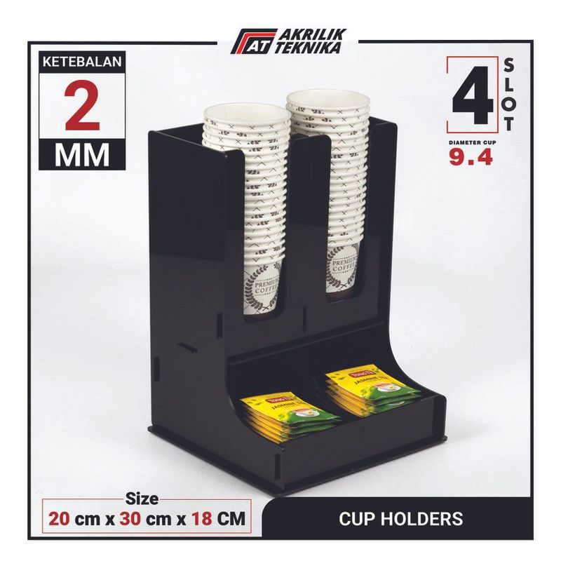 RAK / RACK / DISPENSER / ORGANIZER PAPER CUP KAFE 2 + 2 SLOT SACHET