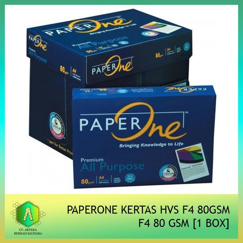 PAPERONE KERTAS HVS F4 80GSM KERTAS FOTOCOPY PAPER F4 80 GSM [1 BOX]