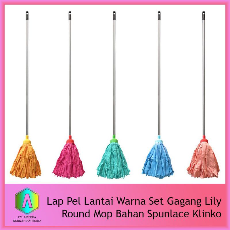 Lap Pel Lantai Warna Set Gagang Lily - Round Mop Bahan Spunlace Klinko