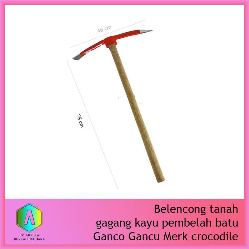 Belencong tanah gagang kayu pembelah batu Ganco Gancu Merk crocodile