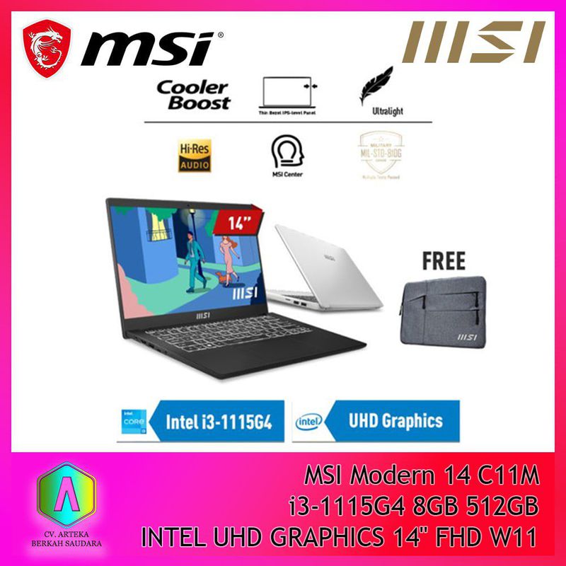 MSI Modern 14 C11M i3-1115G4 8GB 512GB INTEL UHD GRAPHICS 14" FHD W11
