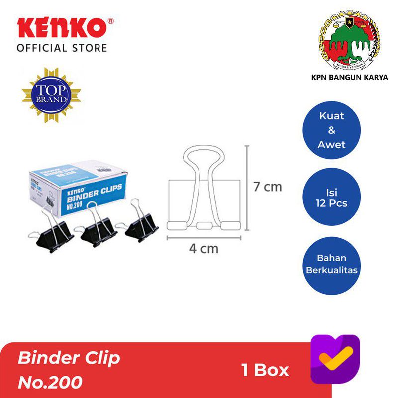 Kenko Binder Clip / Klip Penjepit Kertas No.200 1 Box Isi 12 pcs