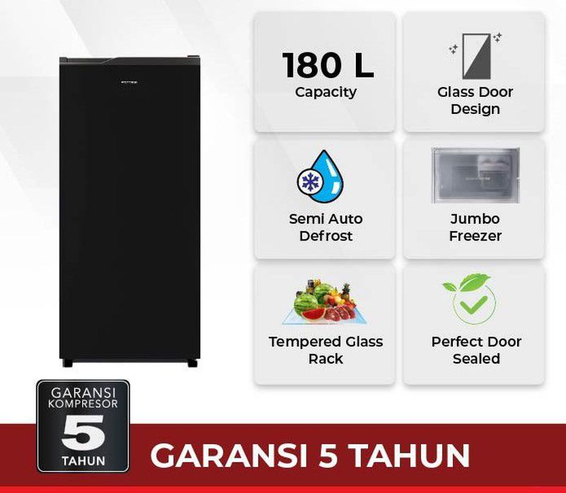POLYTRON Kulkas 1 Pintu Belleza 180 liter PRA 18Z - Hitam