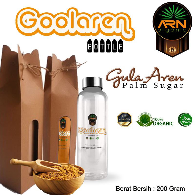 Gula Aren Organik 200 Gram Kemasan Botol + Box (Natural)