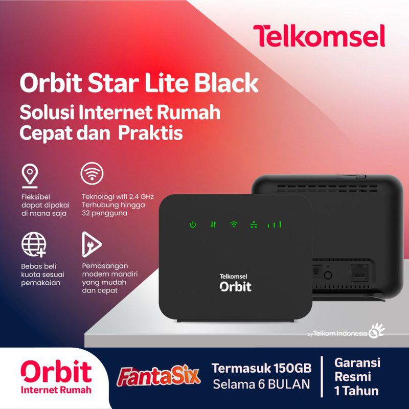 Telkomsel Orbit Star Lite Modem WiFi 4G High Speed Bonus Data 50GB - Hitam