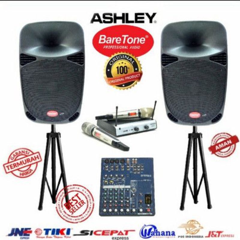 Speaker Baretone 15"+Stand+Mixer +Mic Wireless