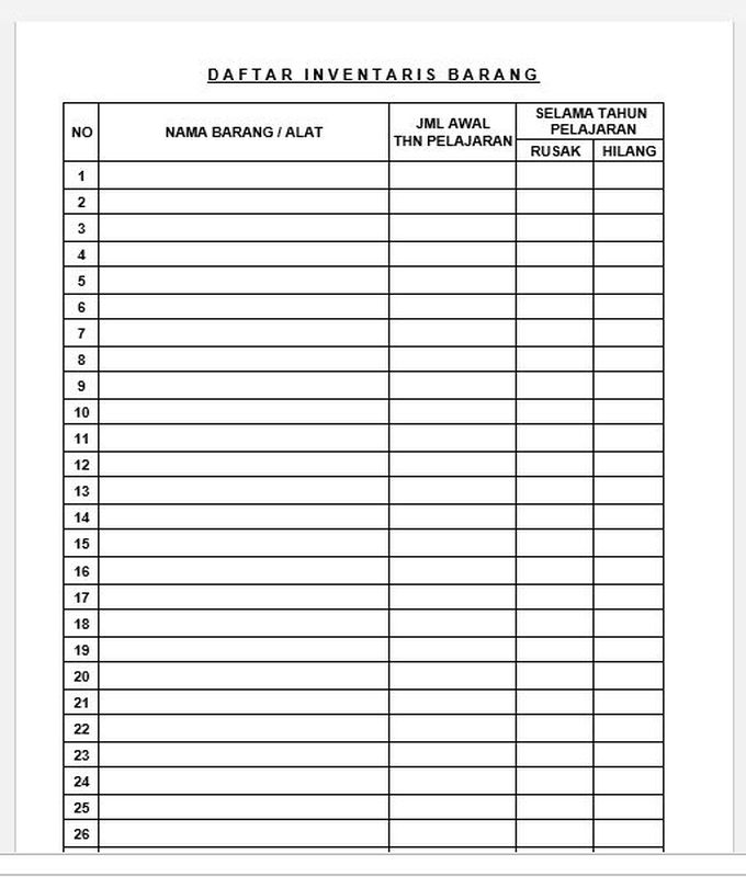 Blanko Buku Inventaris