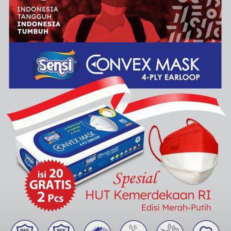 Sensi Convex Merah Putih Mask Pack Earloop Original/ 4 Ply/ Isi 2