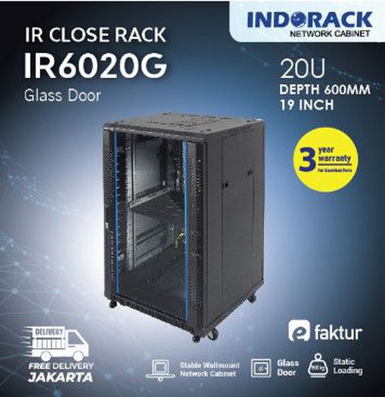 Rack Server 19" 20U IR6020G Depth 600mm Indorack Close Rack Glass Door