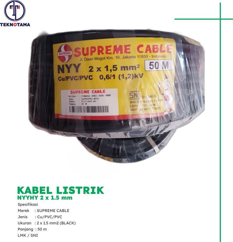Kabel Listrik NYY (HY) 2 x 1.5 mm2 (50 meter/ roll)