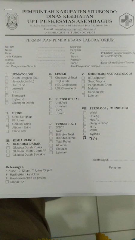 Formulir Permintaan Pemeriksaan Laboratorium 1/2 F
