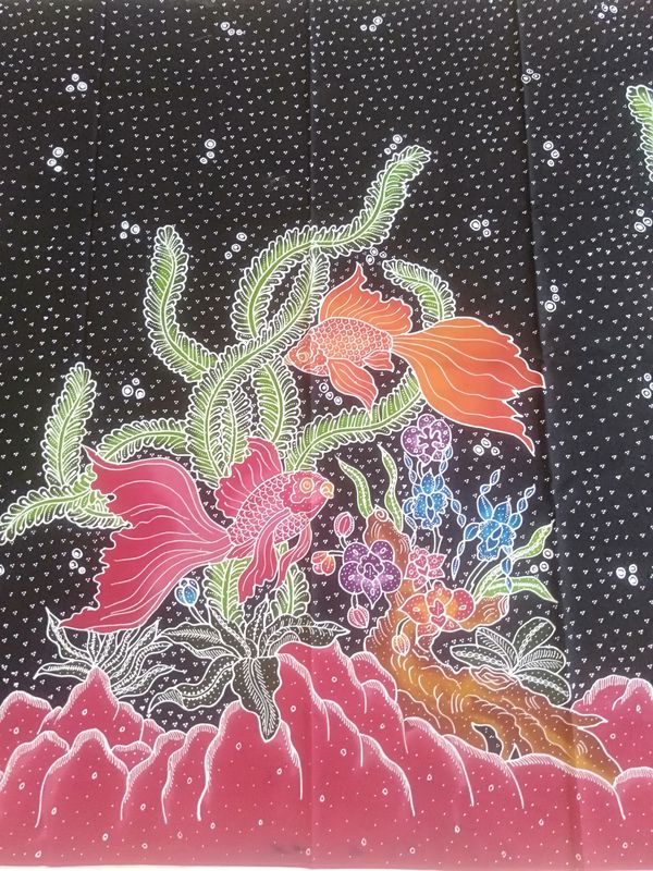 kain batik full tulis khas batu motif "anggrek khas batu & ikan koki"