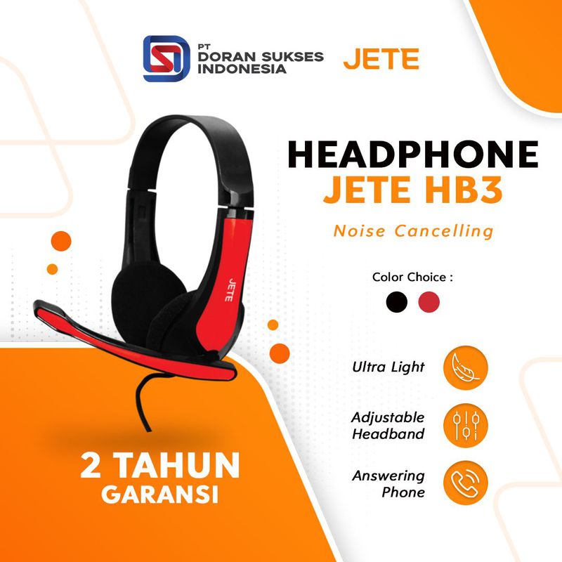 Headset Headphone Microphone JETE HB3 Noise Cancelling - Garansi 2 Tahun