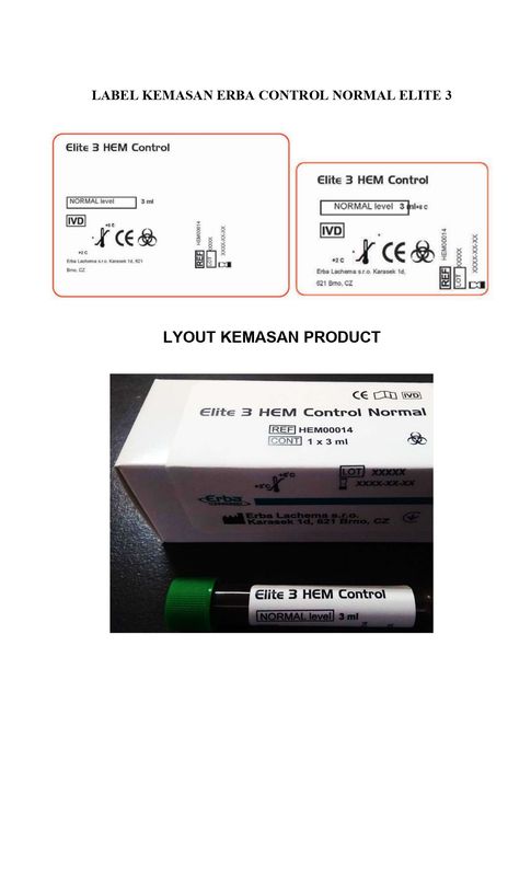 Control Normal Reagen Hematology Elite 3 Diff ERBA Botol VIal 5 Ml