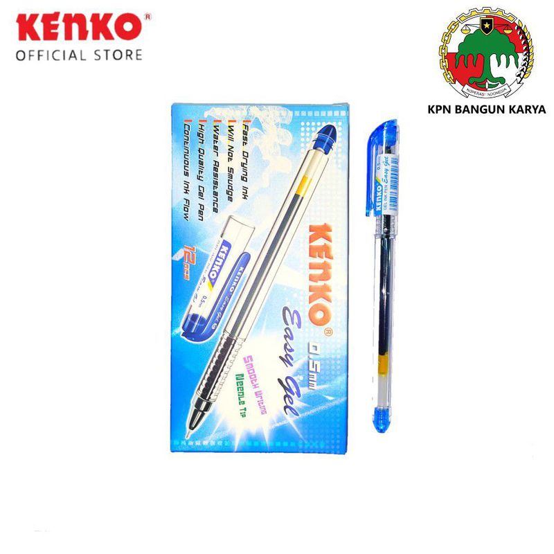 Pulpen Ballpoint Gel Liner Pen Easy Gel Kenko 0,5mm Warna Tinta Biru ...