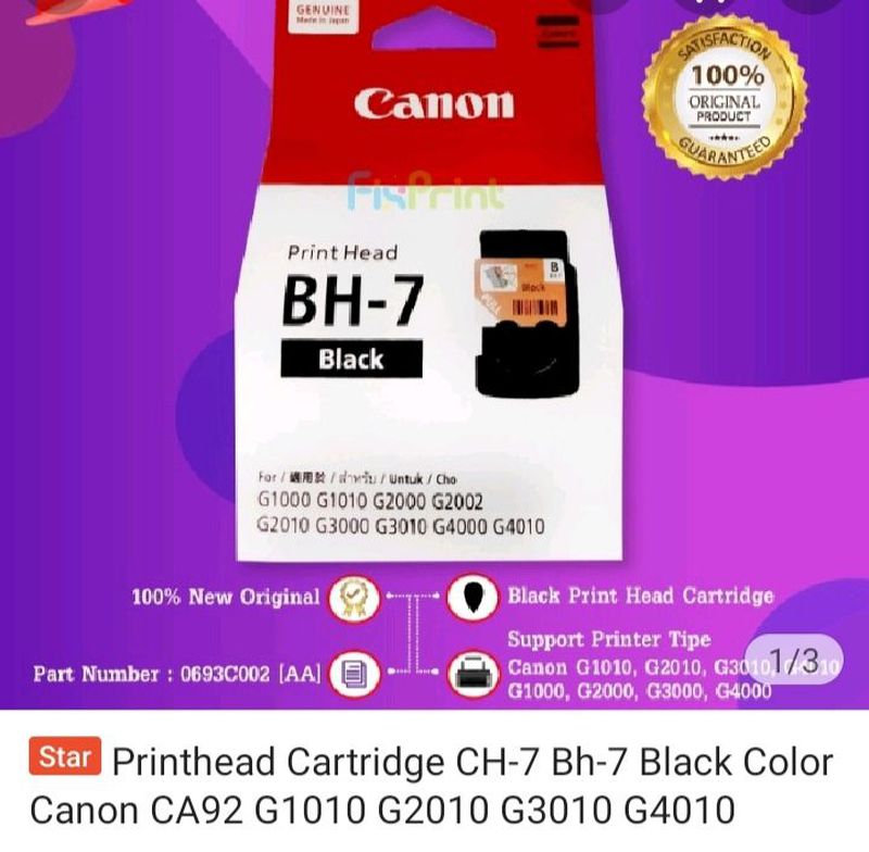 Catridge Hitam BH 7 Printer Canon Pixma G4010 G1000 G1010 G2010 G2000 ...