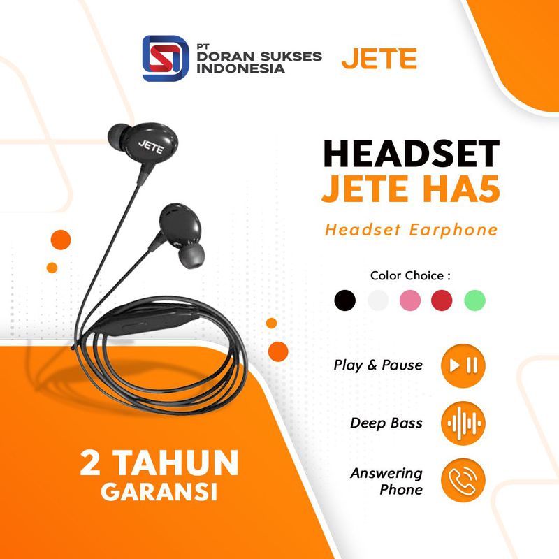 Headset Earphone JETE HA5 - Garansi 2 Tahun