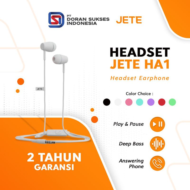 Headset Earphone JETE HA1 - Garansi 2 Tahun