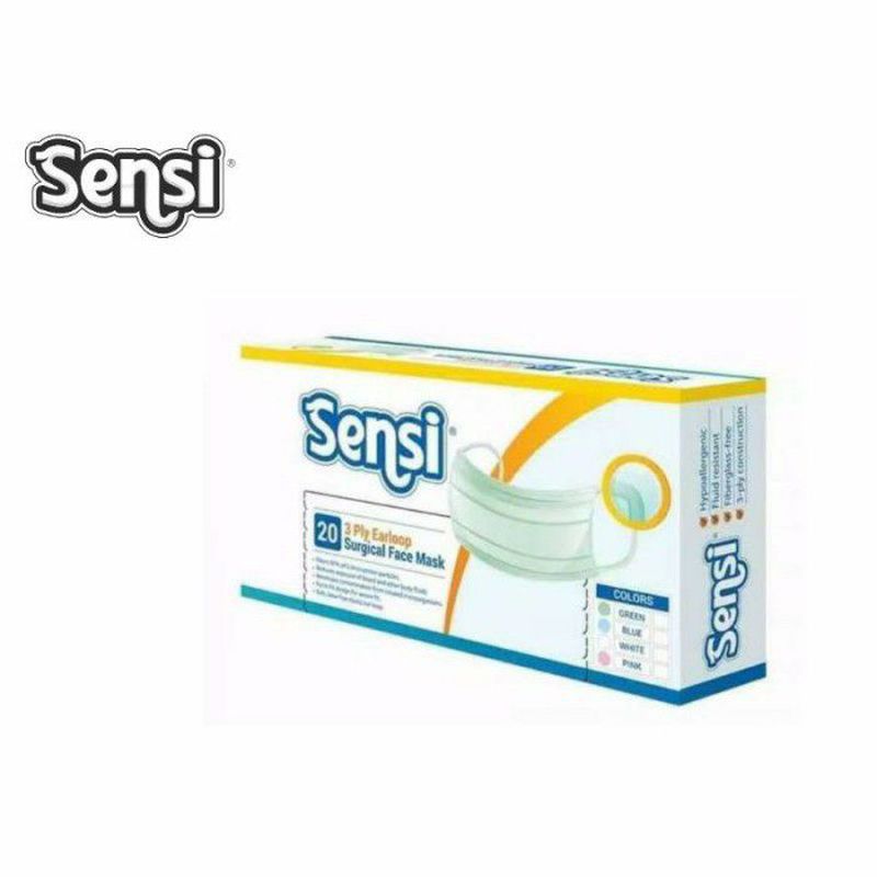 Masker Sensi 3-Ply Earloop Surgical Face Masks - 25 Pcs