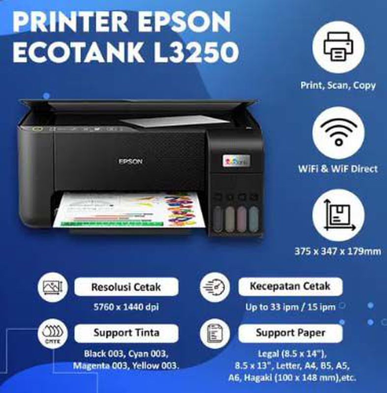 Printer Epson L3250 (Print,Scan, Copy dan Wifi)