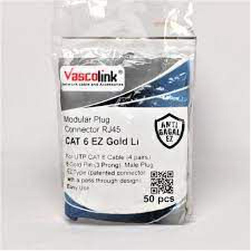 Vascolink Connector RJ45 Cat6 Ez Gold Li 50PCS & Label Kabel Ties Marker