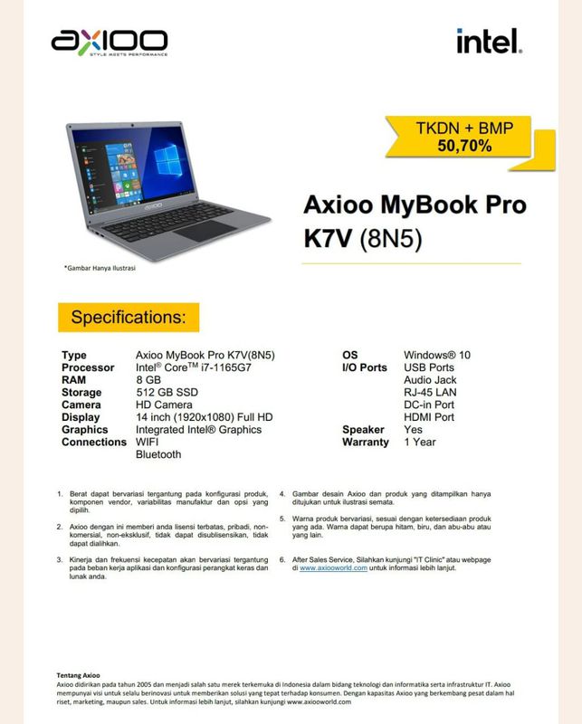 AXIOO MYBOOK PRO K7 (8N5) Intel Core i7-1165G7