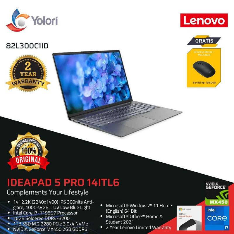 Lenovo IdeaPad 5 Pro 14ITL6 [i7-1195G7, 16GB, 1TB SSD, Nvidia MX450 2GB ...