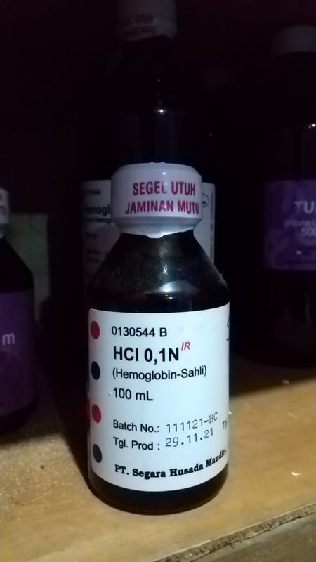 Reagen HCI 0.1N ( Hemoglobin-Sahli) 100ml.