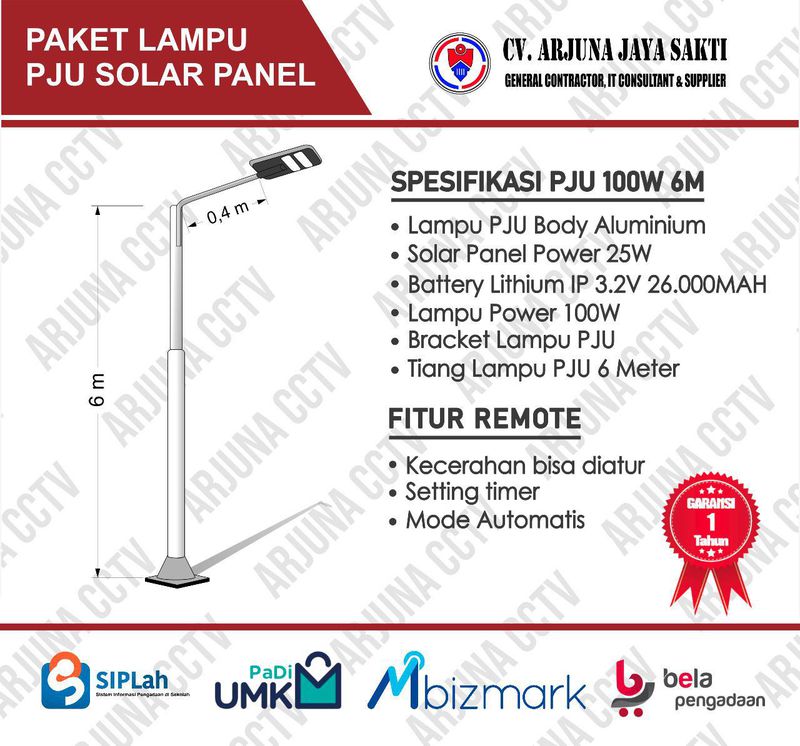 PAKET PJU SOLAR PANEL 100W 6M