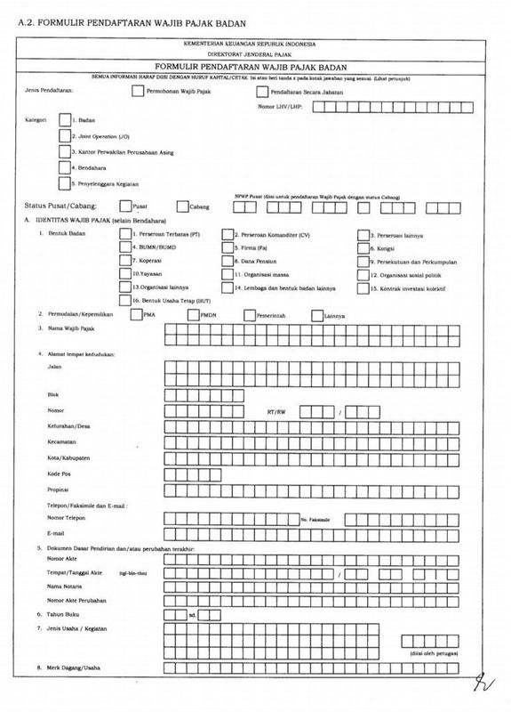 CETAK FORMULIR PENDAFTARAN WP/WR BADAN