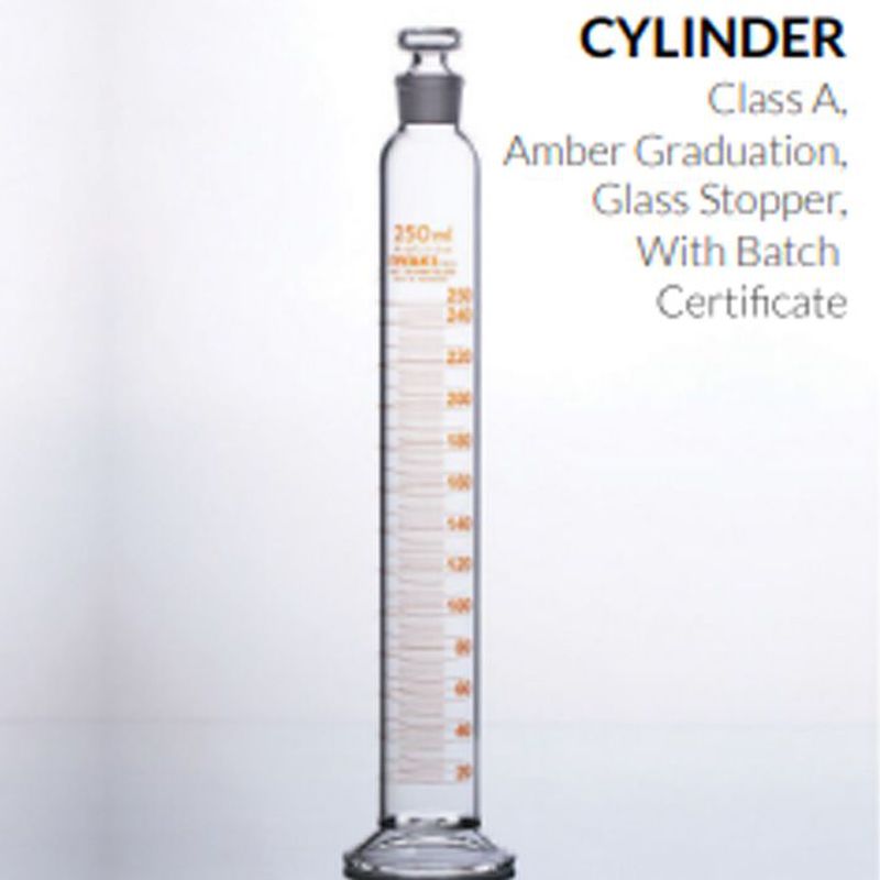 Measuring Cylinder With Glass Stopper Class A Amber Graduation 250 ml