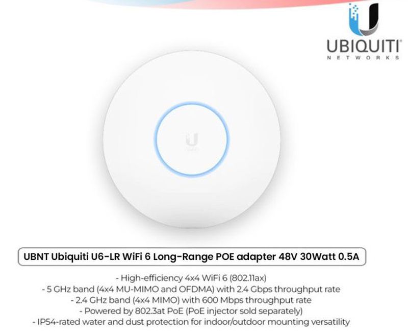 UBNT Ubiquiti U6-LR WiFi 6 Long-Range POE adapter 48V 30Watt 0.5A