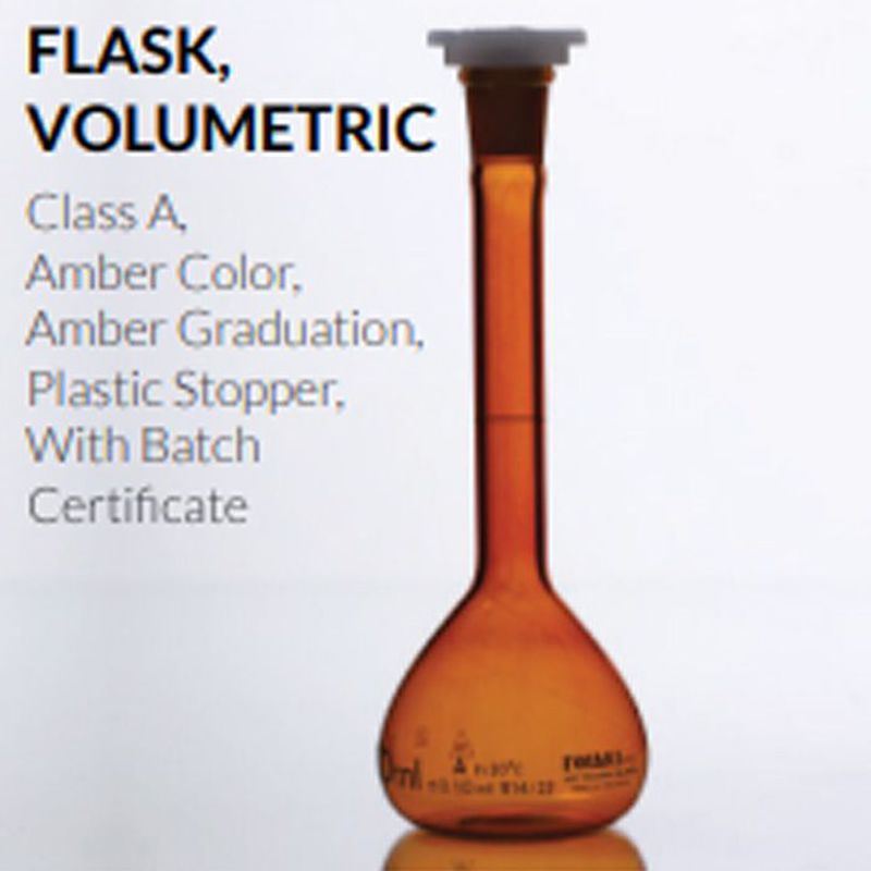 Volumetric Flask With Plastic Stopper Coating Amber Class A 50 ml